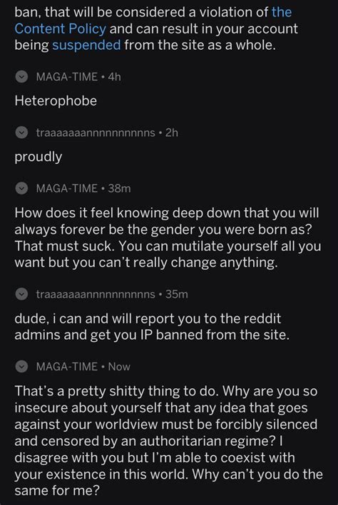 R Traaaaaaannnnnnnnnns Mod Bans Me And Threatens To Ip Ban Me From Reddit For Committing The