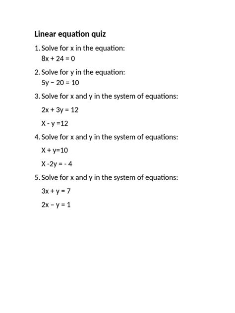 Linear Equation Quiz Pdf