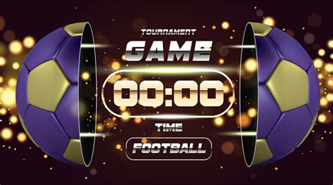 3d 골든 블루 공 축구 배너입니다 축구 게임 타이머 또는 점수 판 디자인 일치 반 축구 공입니다 공 2 개 부품으로 분할 된다