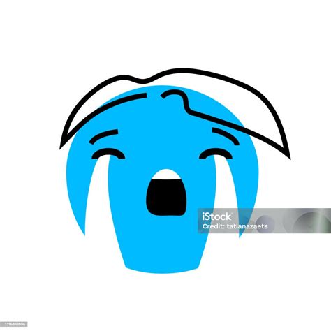 눈물과 머리카락으로 추상적인 파란색 화가 얼굴 흰색 배경에 격리 된 문자 아이콘 디자인 벡터 일러스트레이션 표현 사람들 감정