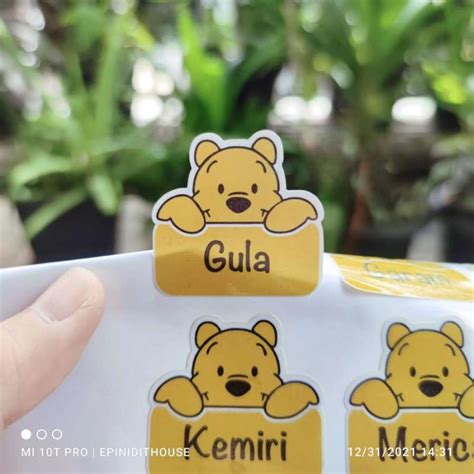 Jual Stiker Toples Winnie The Pooh Label Nama Bumbu Dapur Tempel Anti