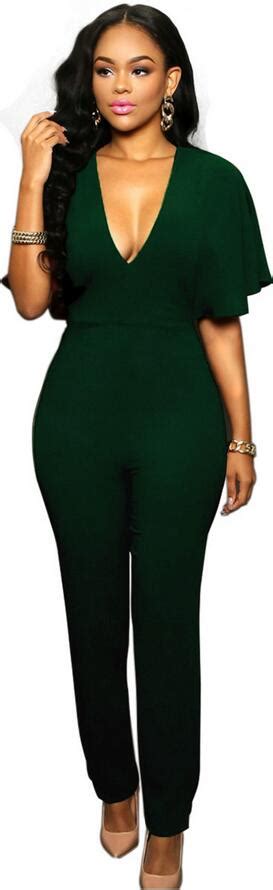 Deep V Neck Falbala Backless Long Slim Jumpsuit On Luulla