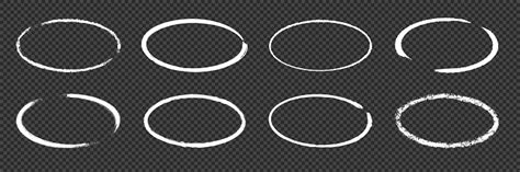 잉크 타원형 프레임 그런지 빈 흰색 상자 세트 타원 테두리 컬렉션입니다 고무 스탬프 각인 투명 한 배경에 격리 된 손으로 그린 벡터 그림 가장자리에 대한 스톡 벡터 아트 및