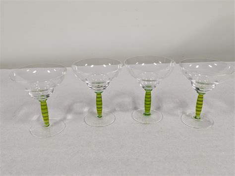 Set Of Four Green Stemware Glasses