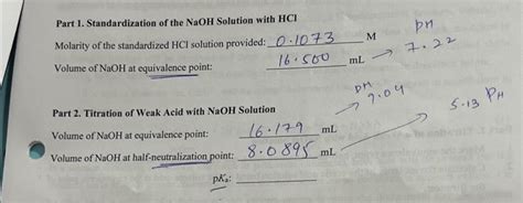 Part 1 Standardization Of The Naoh Solution With Hcl