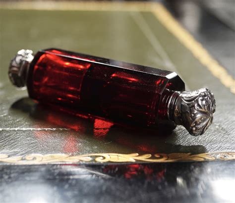 Victorian Ruby Glass Double Ended Scent Bottle Sterling Silver Caps C