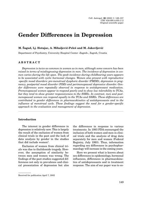 Pdf Gender Differences In Depression