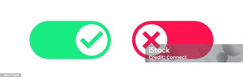 토글 아이콘 기호를 전환합니다 슬라이더 기호 활성 기호 비활성 아이콘 취소 확인 표시 단추 빨강 녹색 색상 벡터 기호입니다 게으름에 대한 스톡 벡터 아트 및 기타 이미지