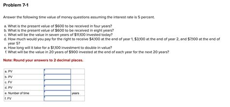 Solved Problem 7 1answer The Following Time Value Of Money