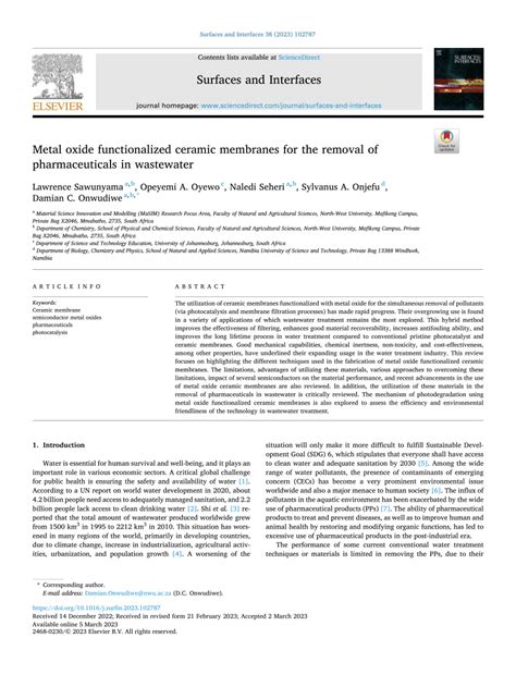 Pdf Metal Oxide Functionalized Ceramic Membranes For The Removal Of