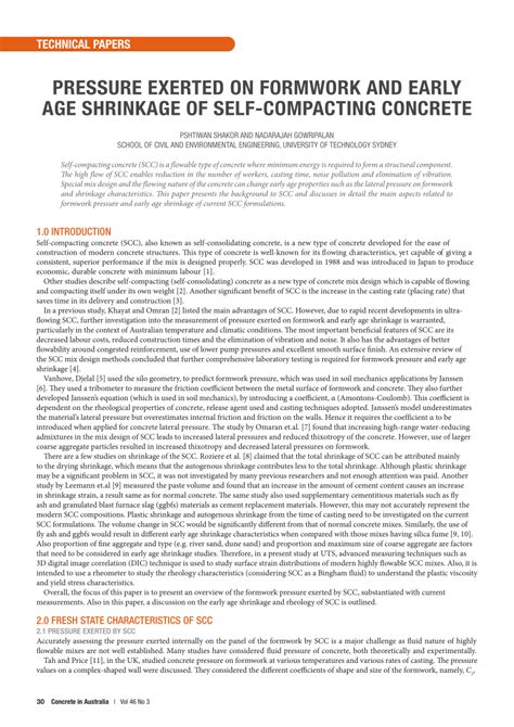 Pdf Pressure Exerted On Formwork And Early Age Shrinkage Of Self Compacting Concrete