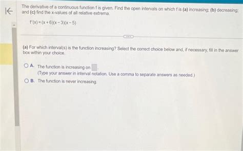Solved The Derivative Of A Continuous Function F Is Given Chegg