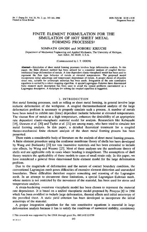 Pdf Finite Element Formulation For The Simulation Of Hot Sheet