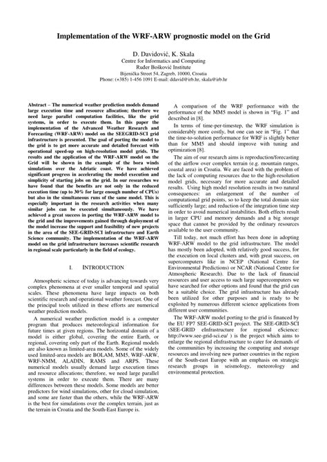 pdf implementation of the wrf arw prognostic model on the grid