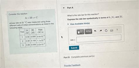 Solved Consider The Reaction A 2b⇌c What Is The Rate Law For