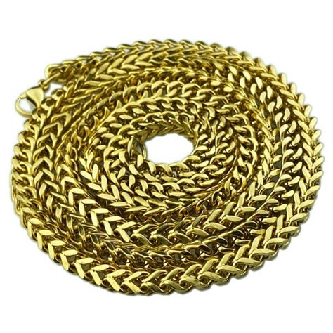 Bling Cartel Mens 18k Gold Plated Solid Stainless Steel Franco Chain