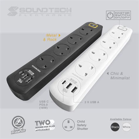 4 Way Extension Socket With Usb A C Soundteoh
