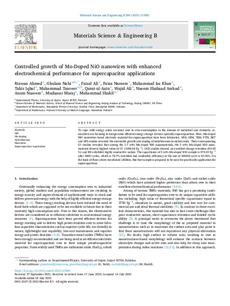 Pdf Controlled Growth Of Mo Doped Nio Nanowires With Enhanced Electrochemical Performance For