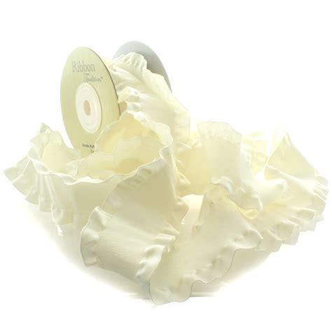 Ivory Satin Double Ruffle Ribbon HairBow Center