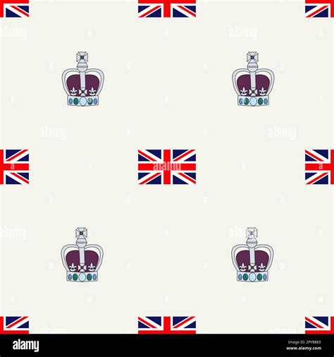 Seamless Pattern With British Flag And Royal Crown With Gems Vector Illustration Stock Vector