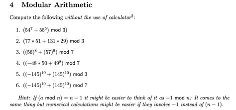 Solved Modular Arithmetic Compute The Following Without Chegg
