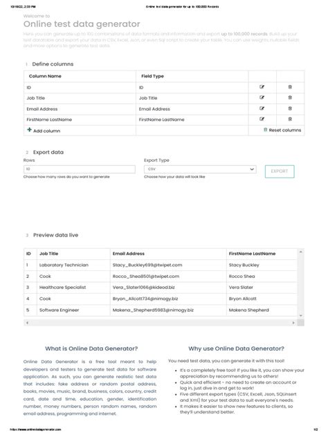Online Test Data Generator For Up To 100000 Records Pdf