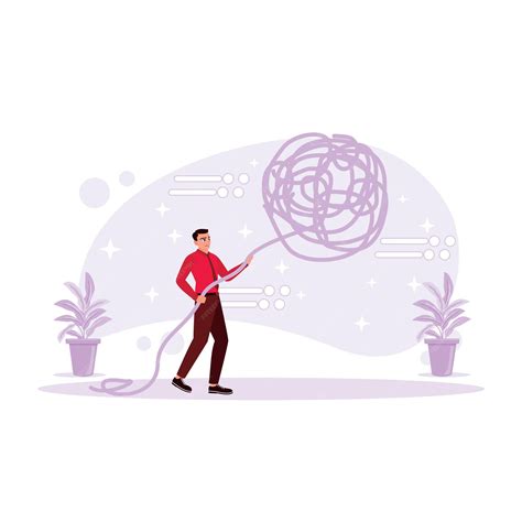 Premium Vector Front View Of A Businessman Trying To Pull The Ball Of Tangled Threads To Find