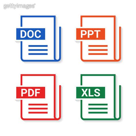 Set Of File Type Format And Extension Of Documents Doc Ppt Pdf And Xls 1344551635 게티이미지뱅크