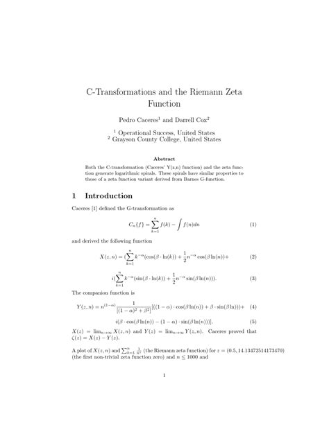 Pdf C Transformations And The Riemann Zeta Function