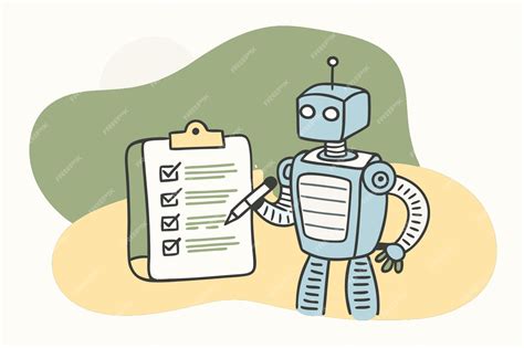 the robot is writing a requirements specification vector illustration