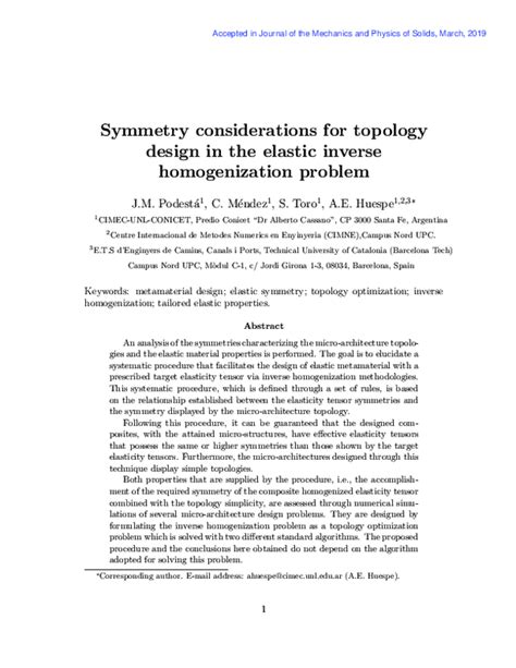 Pdf Symmetry Considerations For Topology Design In The Elastic Inverse Homogenization Problem