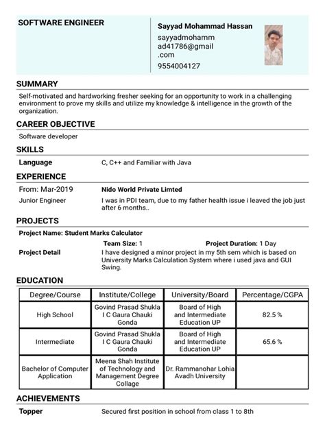 Resume Sayyad Mohammad Hassan Format1 Pdf Computing