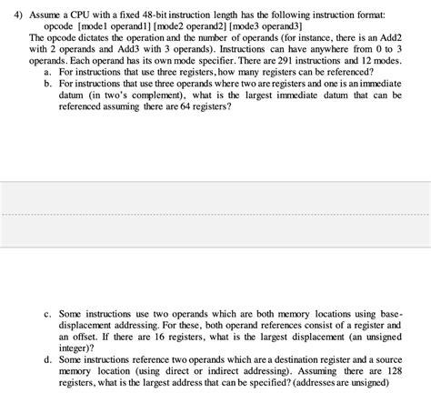 Solved 4 Assume A CPU With A Fixed 48 Bit Instruction Chegg Com