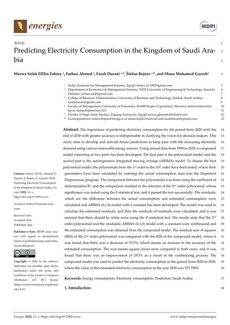 PDF Article Predicting Electricity Consumption In The Kingdom Of Saudi Ara Bia