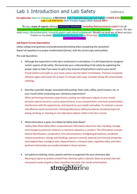 Straighterline General Chemistry 1 Lab Chem101l Lab 1 Introduction And