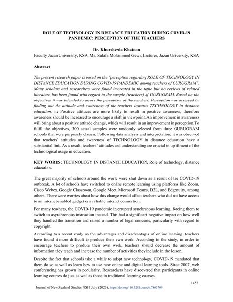 Pdf Role Of Technology In Distance Education During Covid 19 Pandemic