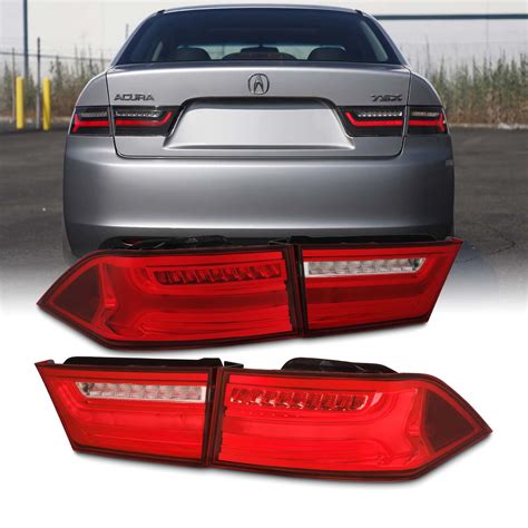AKKON - For 2004-2008 Acura TSX LED Light Tube Tail Lights Rear Pair Housing - Red Clear Lens ...