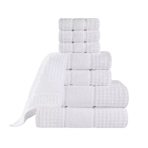 Superior 8 Pc Zero Twist Cotton Waffle Honeycomb Plush Towel Set