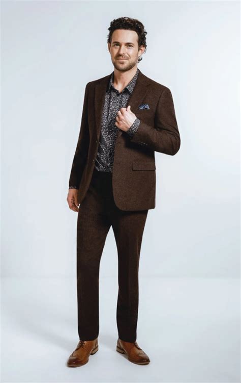 Dobell Burgundy Donegal Tweed Suit Dobell