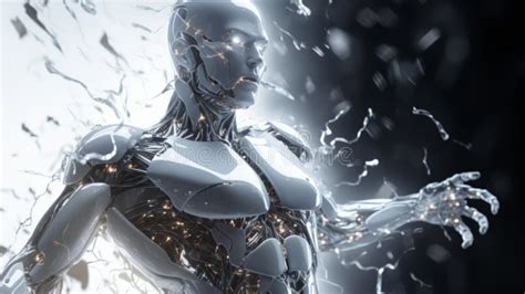 High Tech Robot With Silver Energy Splash In The Form Of Lightning Ai Stock Image Image Of