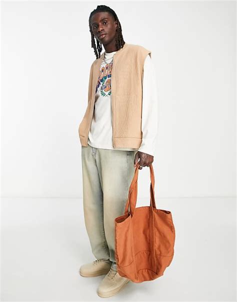 Asos Design Jersey Bomber Vest In Beige Asos