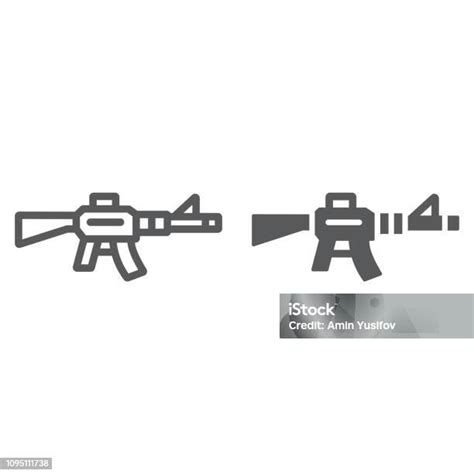자동 소총 및 문자 모양 아이콘 군대와 전쟁 총 서명 벡터 그래픽 흰색 바탕에 선형 패턴 10에 대한 스톡 벡터 아트 및 기타 이미지 Istock
