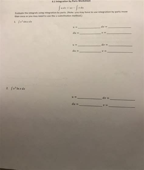 integration by parts worksheets with answers worksheets master