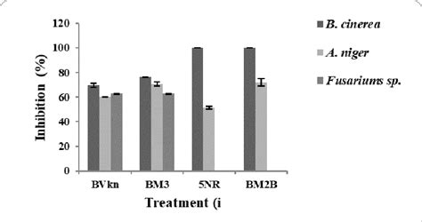 Percent Inhibition Of Phytopathogenic Fungi By Fungal Bvkn And Bm3