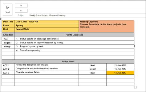 Project Management Status Update Template