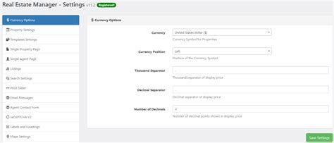 Custom Currency Options Real Estate Manager