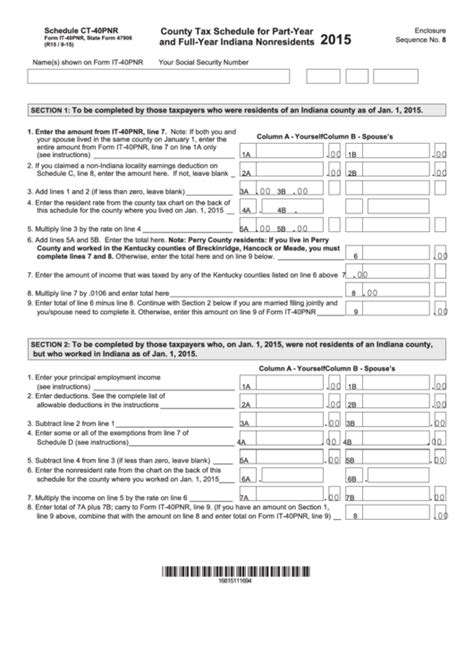 Fillable Form It 40pnr Schedule Ct 40pnr County Tax Schedule For