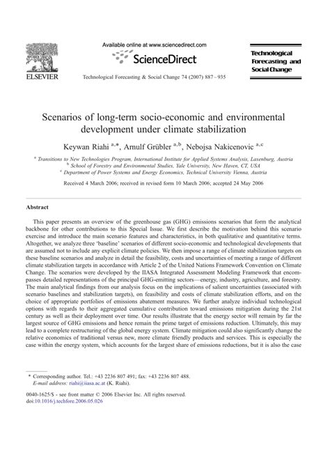 Pdf Scenarios Of Long Term Socio Economic And Environmental Development Under Climate