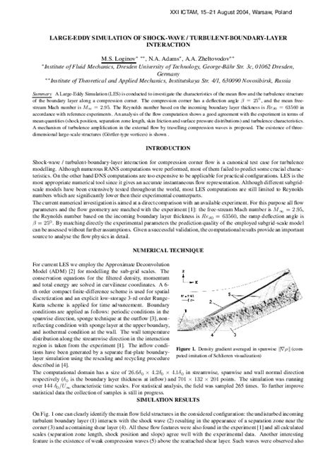 Pdf Large Eddy Simulation Of Shock Waveturbulent Boundary Layer Interaction