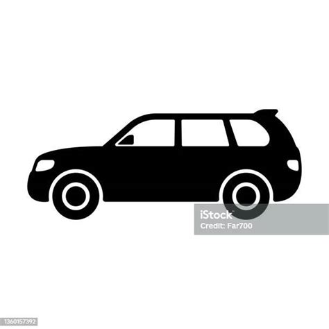 Suv 아이콘 오프로드 스포츠카 크로스오버 블랙 실루엣 측면 보기입니다 벡터 간단한 평면 그래픽 그림 흰색 배경의 격리된